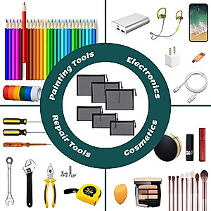 besharppin 6 Pack Mesh Cosmetic Bags, Nylon Makeup Pouches with Zipper for Home Office Purse Diaper Bag (Black)