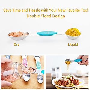 Magnetic Measuring Spoons Set, 8pcs Nesting Stainless Steel Teaspoon Measuring Spoons with Leveler, Stackable Dual Sided Tablespoon Measure Spoon for Measuring Dry and Liquid Ingredients