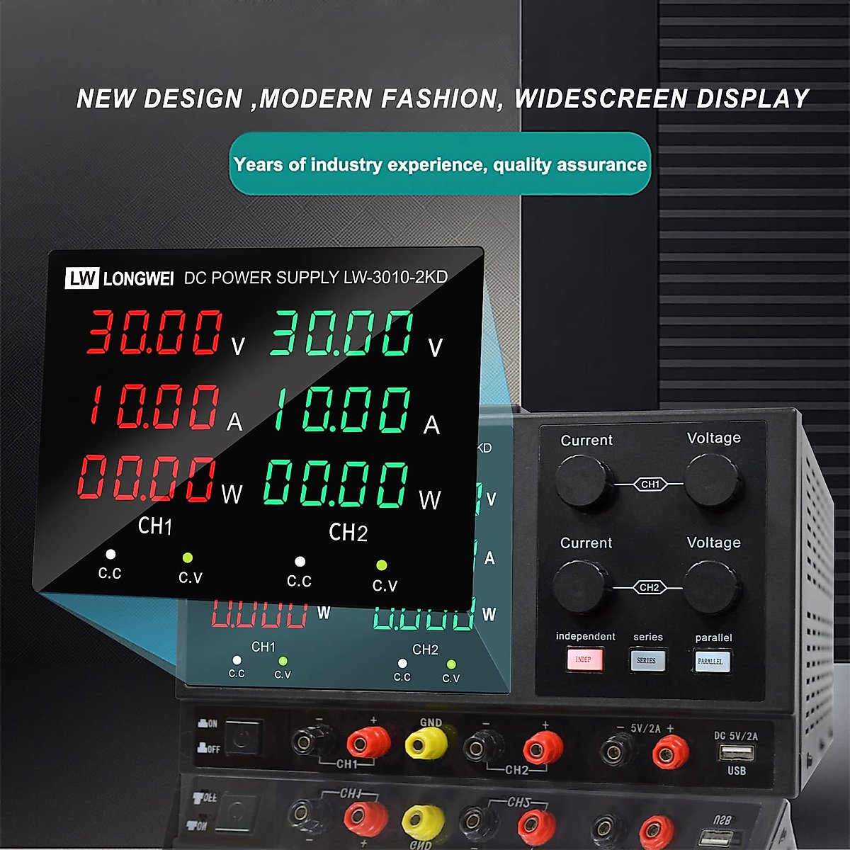 LWLONGWEI DC Power Supply Variable,4 Channels 30V 10A 2 * 300W Adjustable Switching Regulated DC Bench Power Supply with 4-Digits LED Power Display 5V/2A USB/DC Output Black