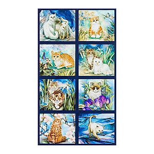 Kaufman Be Pawsitive Cat Panel Garden, Fabric by the Yard