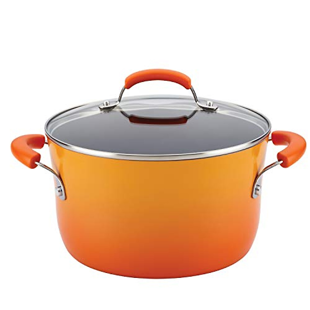 Rachael Ray Brights Nonstick Stock Pot/Stockpot with Lid - 6 Quart, Orange