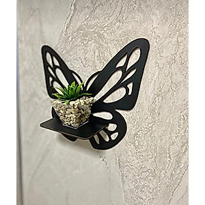 Floating Shelves Wall Mounted Set of 3, Butterfly Wall Shelves for Bedroom/Bathroom/Living Room/Kitchen/Laundry Room Storage & Decoration, Black