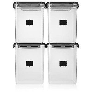 WHITE FEATHER SUPPLIES 4 PC [5.2L / 175 Oz] Large Airtight Food Storage Containers with Lids - Leakproof BPA Free Plastic Kitchen & Pantry Organization for Sugar, Flour & Rice + 4 Measuring Cups