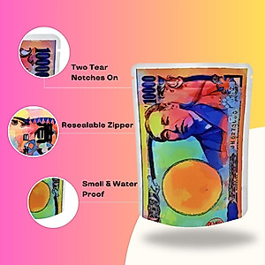 Generic 100 Pack Money Designed Dollars Japanese Yen Storage Baggies Resealable 3.5 Gram Snack Candy Bags 3.5 x 4.75 inches