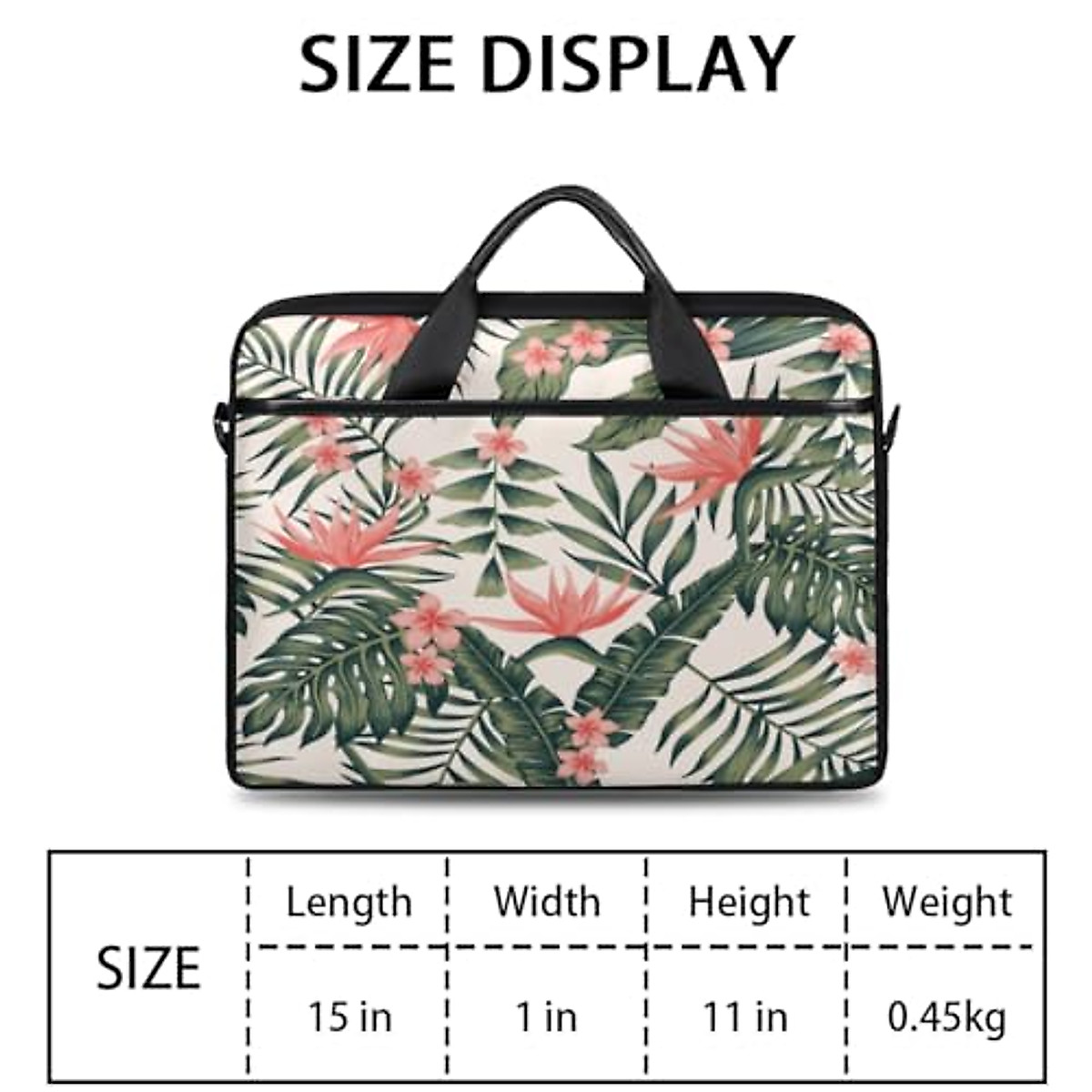 Palm Tree Flower Laptop Computer Bag Waterproof Shoulder Messenger Bag 13-15 inch Durable Laptop Tote Bag with Shoulder Strap Handle Lightweight Crossbody Briefcase