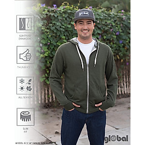 Global Blank Slim-Fit French Terry Sweatshirts for Men and Women, Lightweight Zip-Up Hoodie, Olive, XS