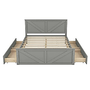 Harper & Bright Designs Queen Storage Bed, Queen Size Platform Bed with 4 Drawers and Support Legs, Solid Wood Queen Bed Frame with Headboard for Kids Teens Adults (Gray)
