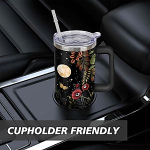 thmasamwr Mushroom Tumbler with Lid and Straw, Stainless Steel Mushroom 40oz Tumbler with Handle, Black Mushroom Travel Coffee Mug Mushroom Gifts Cups for Women and Men