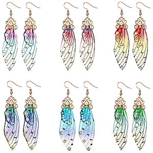 6 Pairs Earring Fairy for Women Butterfly Wing Earrings Multicolored Fairy Earrings Handmade Earrings for Women Earrings Butterfly Dangle Earrings for Wedding Jewelry