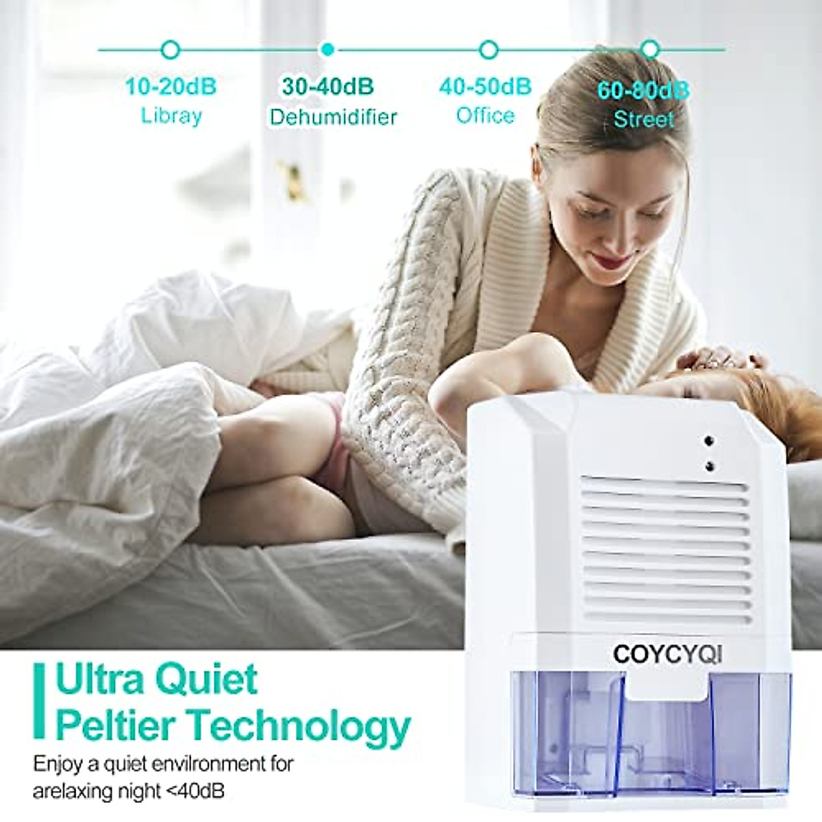 COYCYQI Portable Mini Dehumidifier for Home, RV, Bathroom, Bedroom, Closet, Car, Room, Ultra-Quiet USB Small Dehumidifier with 17oz Capacity, 2200 Cubic Feet (215 sq ft)