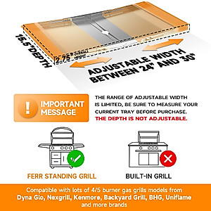 qenlicyo Grill Grease Tray Replacement Parts for Dyna Glo, Nexgrill, Expert, Kenmore, BHG and More, Unlimited Tray Capacity Universal Grill Drip Pan Replacement for Gas Grill 4/5 Burner (24"-30")