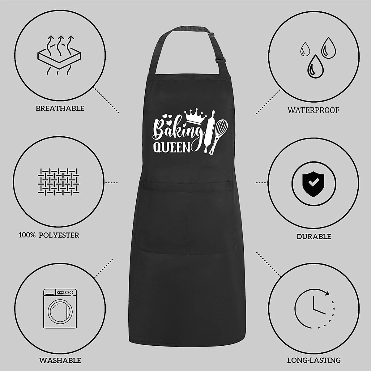 Oxpaynop Funny Cooking Aprons for Women with Pockets, Baking Gifts for Bakers Mom Wife Girlfriend, Baking Queen Apron for Kitchen Grilling BBQ