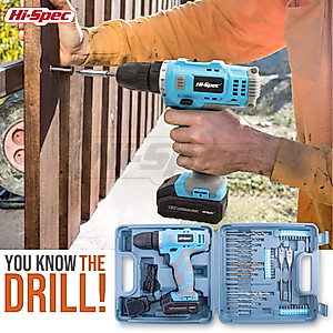 Hi-Spec 50pc 12V Cordless Drill Driver Set Electric Battery Powered - Portable Tool Box and Bit Set， Power Drill Cordless for DIY Projects, Home Repair, and Professional Use