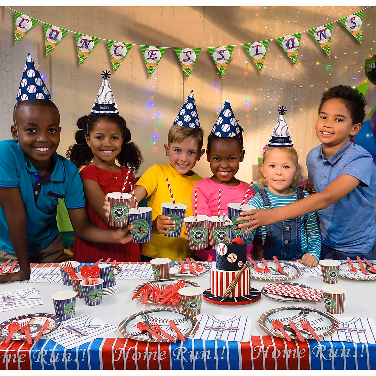 Baseball Party Supplies Sports Tableware Party Pack for Baseball Themed Birthday Party Including Plates, Cups, Napkins, Spoons, Knives, Forks, Tablecloth, Banner Serves 20