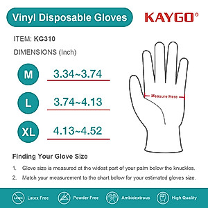 KAYGO Disposable Vinyl Gloves, 100 pack Powder Free Latex Free, 3 Mil,Idea for Home, Cleaning and Food, Clear, KG310,XL