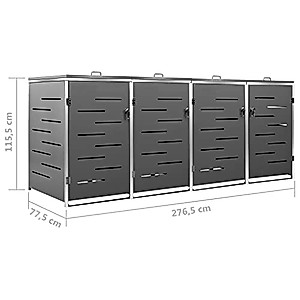 Canditree Outdoor Large Storage Shed for Garbage Cans, Stainless Steel Quadruple Wheelie Bin Shed with 4 Doors for Patio (Anthracite)