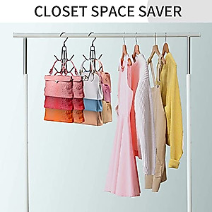 PODATOL Purse Hanger for Closet, Rotatable Purses Organizer, 6 Storage Capacity Hanging Bag Holder, Closet Rod Hooks for Hanging Bags, Purses, Handbags, Belts, Scarves, Hats(Black)