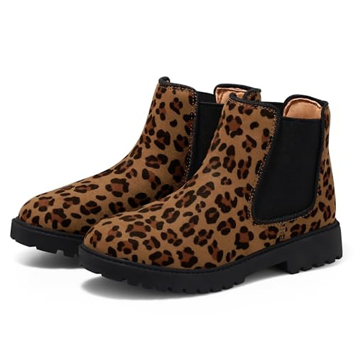 Harvest Land Girl Boots Kids Ankle Boots Warm Side Zipper Boots Low heel Short Booties Winter Snow Boots Anti-Slip Outdoor Shoes for Little Kids/Big Kids Leopard Size 13