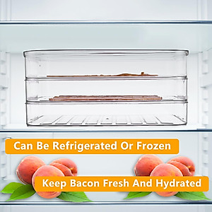 Deli Meat Container for Fridge, 3-Layer Lunch Meat Container for Refrigerator, BPA-Free Stackable Food Storage Boxes, Bacon Keeper Fridge Organization with 2 Pcs Serving Tongs for Bacon Ham Cheese
