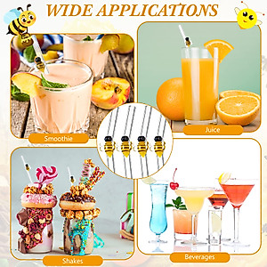 6 Pcs Reusable Glass Straws, Cute Bee on Clear Straws with Design 7.9 In x 8 Mm Colorful Shatter Resistant Bent Drinking Straws for Beverages, Shakes, Juices Suitable for Smoothies, Cocktails
