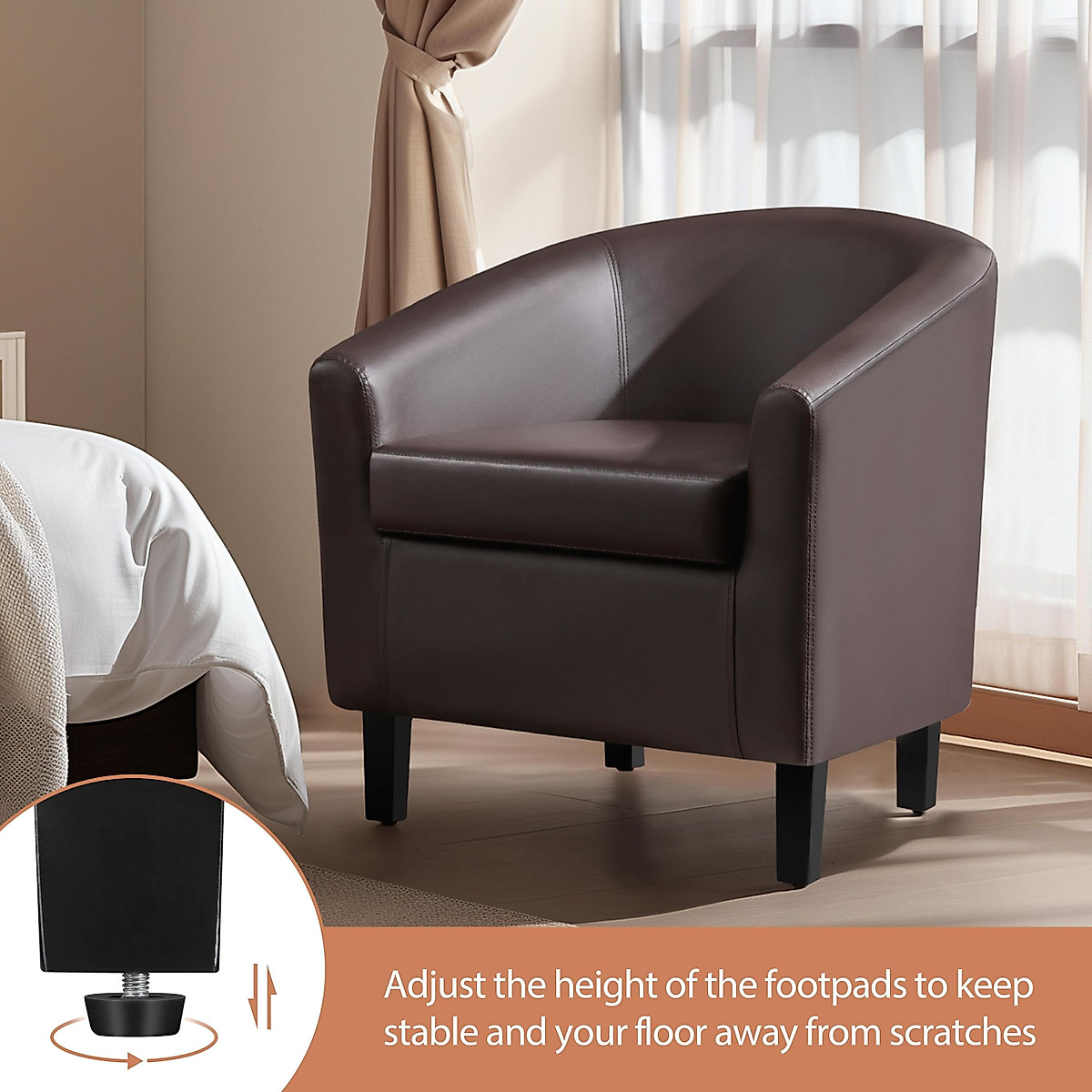 Yaheetech PU Leather Accent Chairs, Modern Barrel Chairs Side Chairs, Comfy Club Chairs with Soft Padded, 2 Chairs for Living Room/Bedroom/Reading Room, Espresso, Set of 2