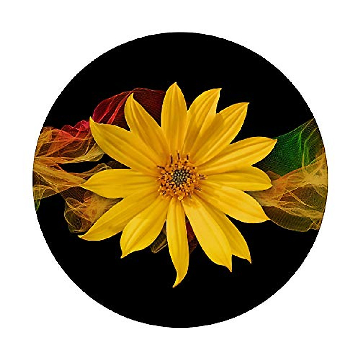 Cellphone Holder Pop Out Knob Floral Sunflower Design Black PopSockets PopGrip: Swappable Grip for Phones & Tablets