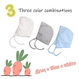 JANGANNSA Newborn Baby Hospital Hat Infant Set Head Cap Lovely Ears Belt Beanie 0-6Months (Blue+Gray+White,0-6Months)