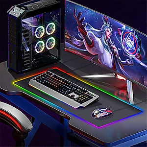 Blue Hexagon Geometric Pattern RGB LED Gaming Mouse Pad - Large Pad RGB Gaming Mat with Easy to Clean Waterproof Surface - Anti-Slip Rubber Base 11.81"x23.62"