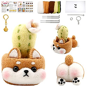 Needle Felting Beginner Kit, Needle Felting Kit, Needle Felting Starter Kit with Basic Felt Tools, Needle Felting Supplies with Foam Mat Felting Needles Wool Roving for DIY Crafts(Shiba Inu)