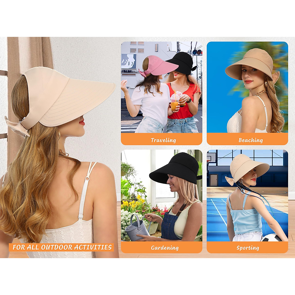 Rulala Fancy Sun Hats for Womens Wide Brim Visor UV Protection Hat for Beach Summer Packable Hat(Black)