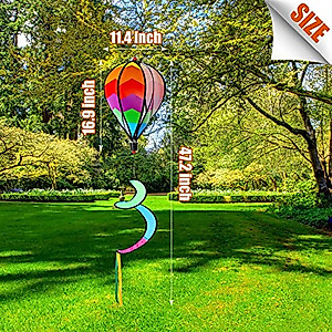 5 Pcs Hot Air Balloon Wind Spinners Rainbow Spinner Wind Chime Garden Windmill Spinner Kinetic Hanging Decor for Lawn Yard (Strip Style)