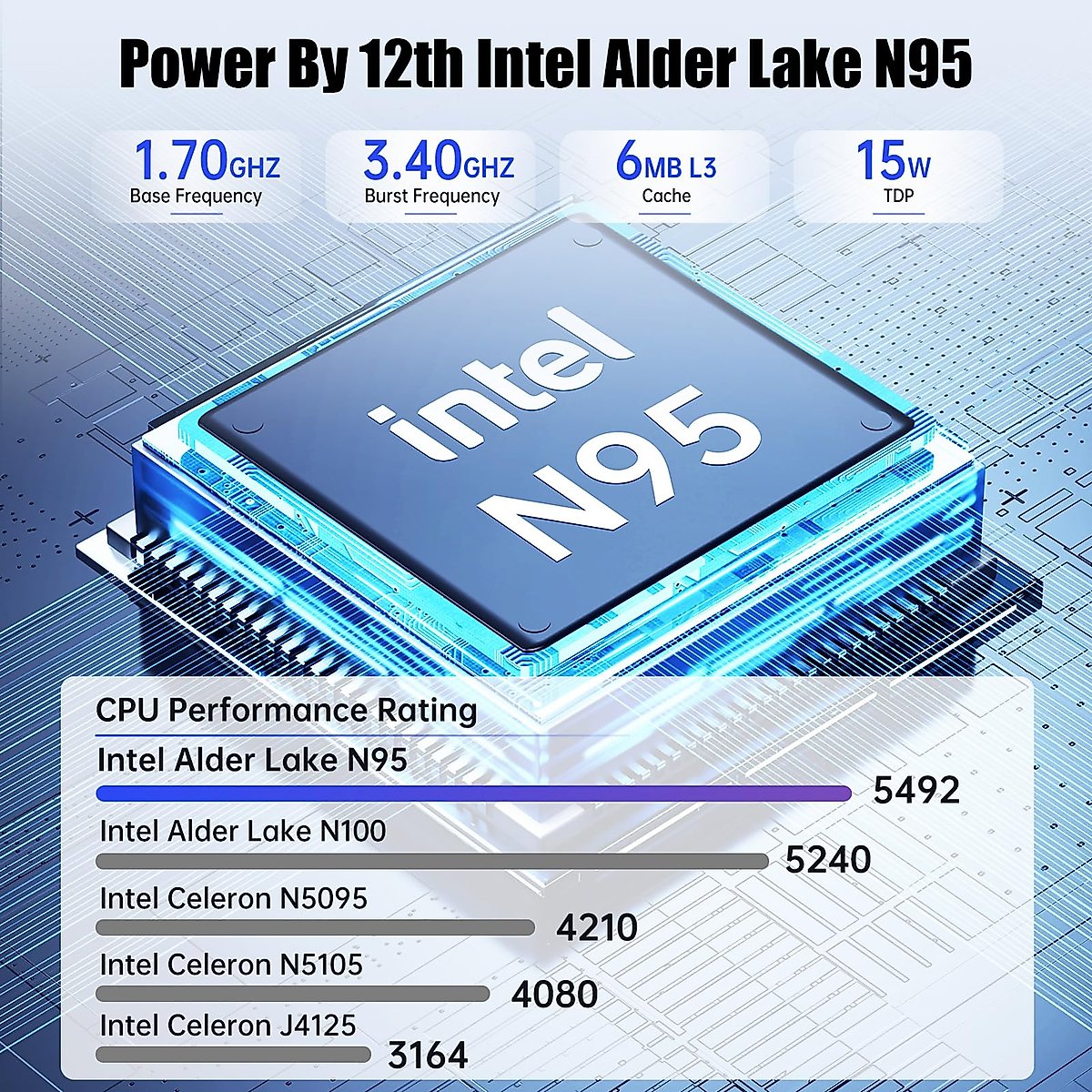 KAMRUI AK1 Plus Mini PC with Windows 11, Intel 12th Alder Lake N95 (Up to 3.4GHz), Mini Desktop Computers 8GB DDR4 256GB SSD Support 4K Display, WiFi/BT 4.2 for Business, Office, Home Server