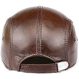 HAEAUL Men's Adjustable Leather Newsboy Hat Beret Hat Driving Hunting Fishing Hat Genuine Leather Ivy Cap Fashion Beret Hat Flat Cap. (Brown)