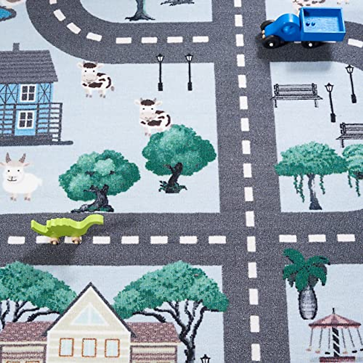 SAFAVIEH Kids Playhouse Collection Area Rug - 6'7" x 9', Blue & Dark Grey, Non-Shedding Machine Washable & Slip Resistant Ideal for High Traffic Areas for Boys & Girls in Playroom (KPH235M)