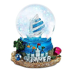 CoTa Global Cool Summer Sailboat Snow Globe - Water Globe Figurine with Sparkling Glitter, Collectible Novelty Ornament for Home Decor, for Birthdays, Holiday and Valentine's - 45mm