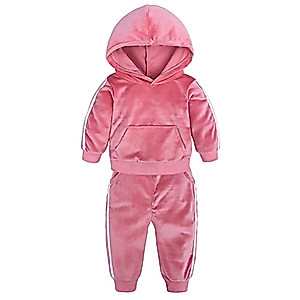 Linjinx Kids Boys Girls Velour Tracksuit Sweatsuits Athletic Hoodie Sweatshirt and Sweatpants Pants Set Pink 6-7 Years