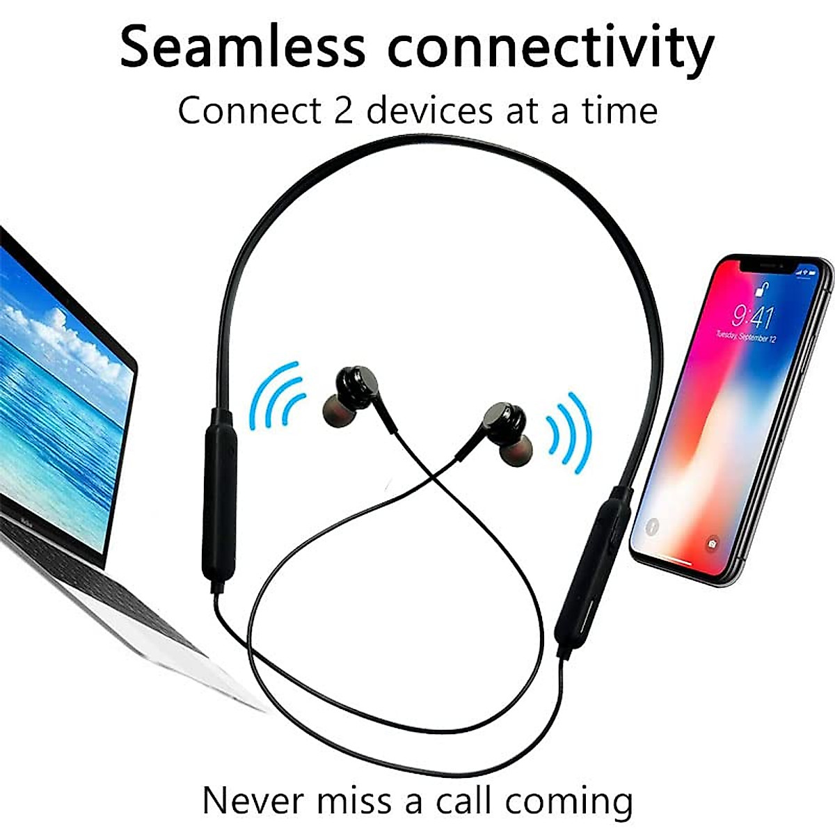 Sanpanpai Neckband Headphones, Earphones with TF Card Slot, IPX5 Sport Earbuds for Running, in-Ear Headset Lightweight Earphones - Black