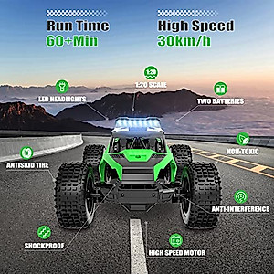RC Cars,1:20 Scale Remote Control Toy Car,2WD High Speed 30 Km/h All Terrains Electric Toy Off Road RC Car,with LED Headlight and Rechargeable Battery,RC Cars for Boys Kids and Adults Gift