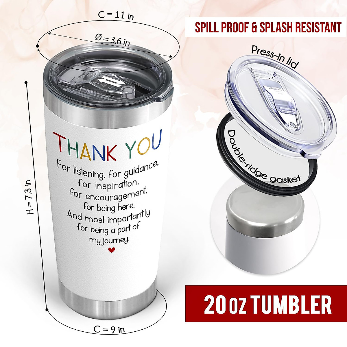 Palorix Thank You Gifts for Teachers Women - 20 oz Stainless Steel Insulated Coffee Tumbler with Lid - Teacher's Day Christmas Birthday Inspirational Appreciation Gifts for Teachers Friends Boss