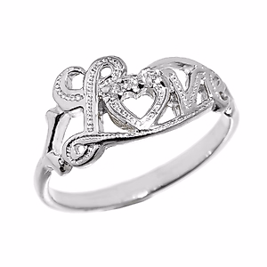 Dainty 925 Sterling Silver High Polish Diamond Love Script Statement Ring (Size 8)