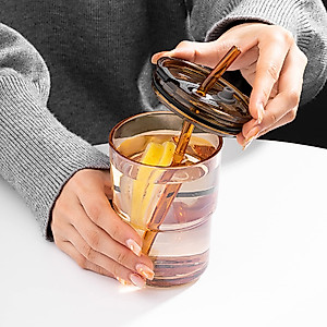 BLUEPOLAR 13oz/400ml Tumbler Water Glass, Cups with Straw and Lid Sealed Carry on for Coffee, Iced Tea, Thick Wall Insulated Glass Cup (Amber)…