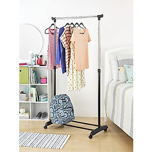 Whitmor Black and Chrome Adjustable Garment Rack-Rolling Clothes Organizer