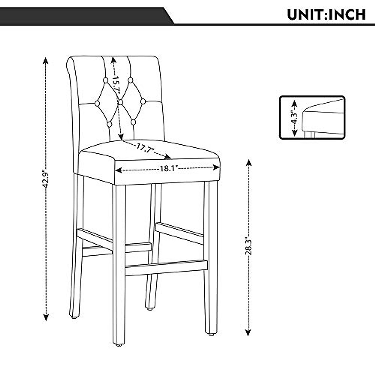 LSSBOUGHT 30 Inches Stylish Fabric Barstools with Solid Wood Legs and Button-Tufted Back,Set of 2 (Gray)