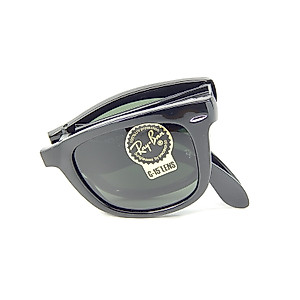 New Ray Ban Folding Wayfarer RB4105 601 Glosssy Black/Green 50mm Sunglasses