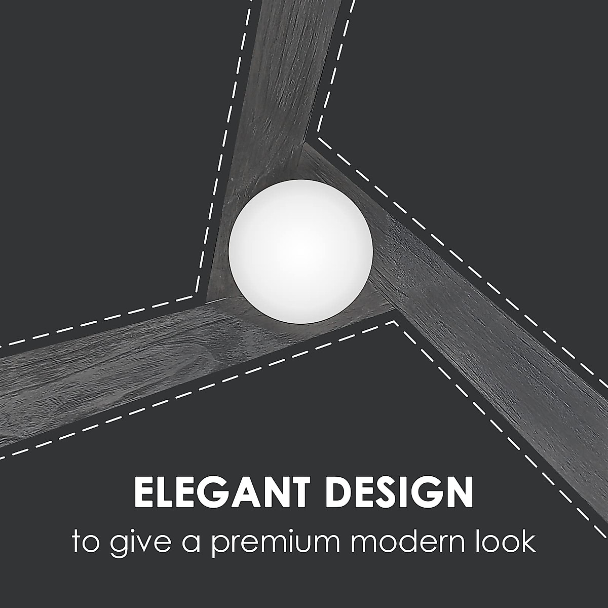 WINGBO 64" DC Ceiling Fan with Lights, 3 Reversible Solid Wood Blades, 6-Speed Noiseless DC Motor, Matte Black Finish Ceiling Fan with Remote, Gray