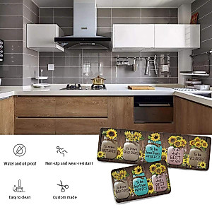 Sunflower Kitchen rugs set of 2 Anti Fatigue Comfort Mat Ergonomically Engineered Flannel You are my sunshine Soft Kitchen mat for floor Waterproof Non-Skid for Kitchen Sink Laundry 17"x47"+17"x24"
