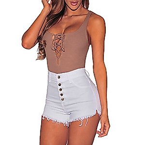 New Mini Shorts ,THENLIAN Women Hole Destroyed Ripped High Waist Jeans Denim Shorts Hot Pants (XL, White )