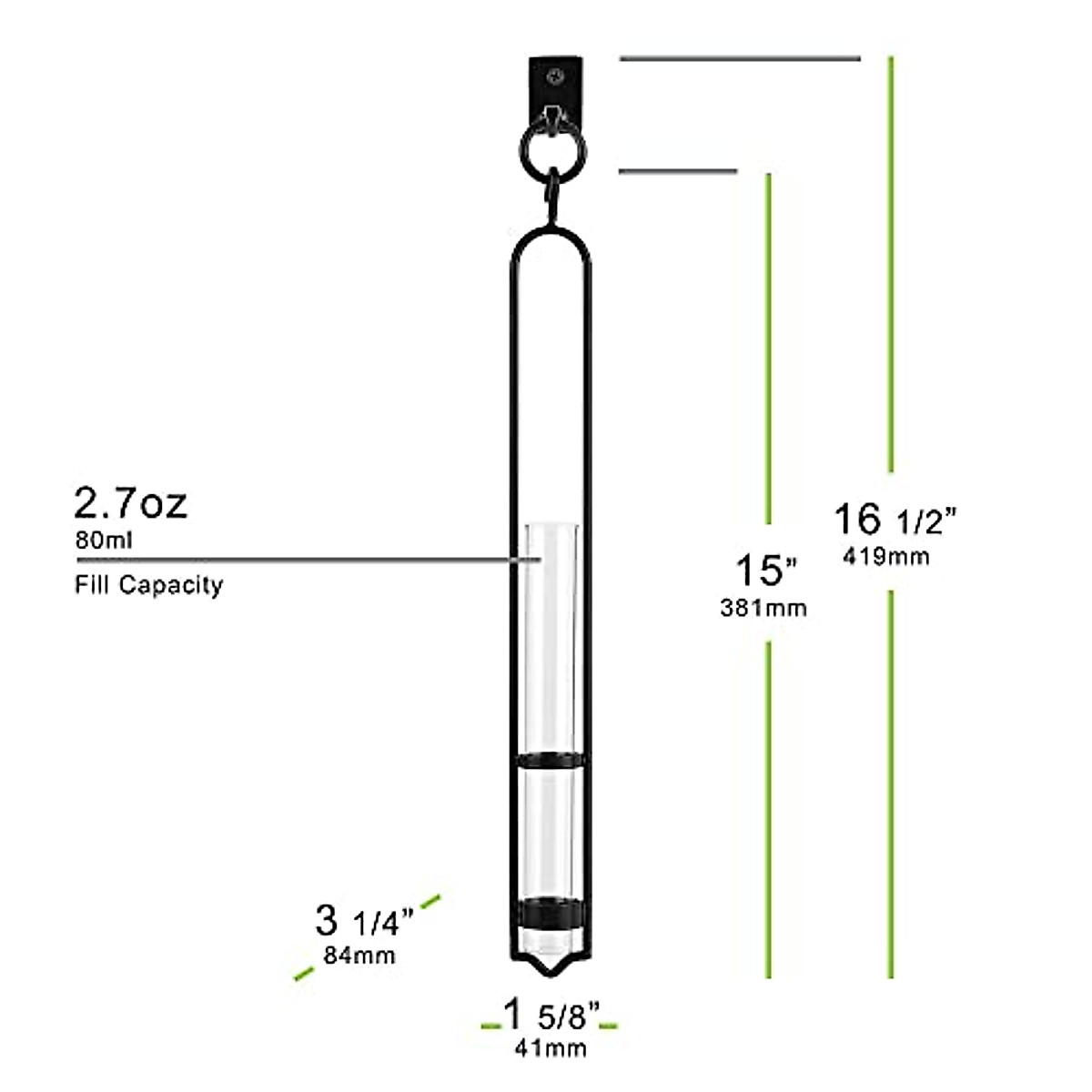 Couronne Co. Florence Hanging Pendant Tube Vase with Wall Hook, M044-001, 16.5 Inch Tall, 2.7 Ounce Capacity, Clear, 1 Piece
