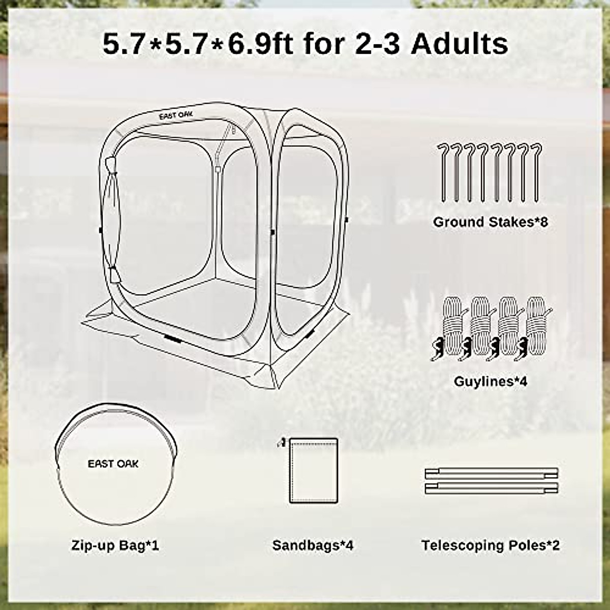 EAST OAK Screen House Tent Pop-Up, Portable Screen Room Canopy Instant Screen Tent 6 x 6 FT with Carry Bag for Patio, Backyard, Deck & Outdoor Activities, Beige