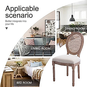 Virabit French Dining Chairs Set of 4, Rattan Farmhouse Upholstered Dining Chairs with Curved Backrest and Beautifully Carved Solid WoodFrame for Living Room, Kitchen, Restaurant